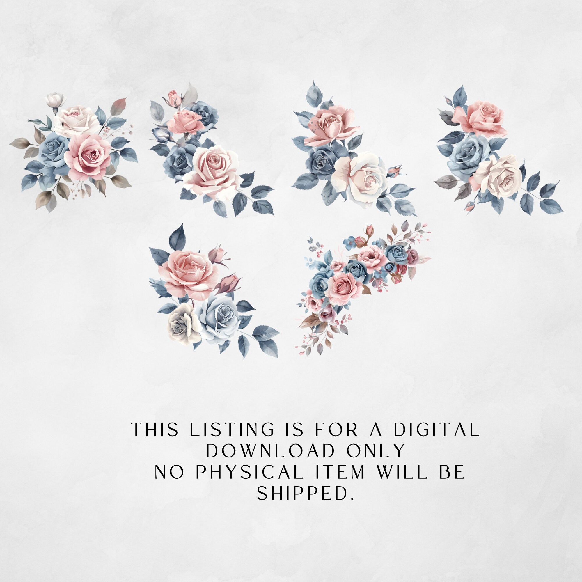 Dusty Blue & Blush Pink Floral Clipart and Digital Papers, High ...