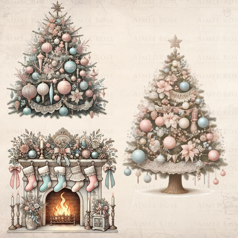 Shabby Chic Christmas Clipart Pack - 24 High-quality Pngs - Vintage ...