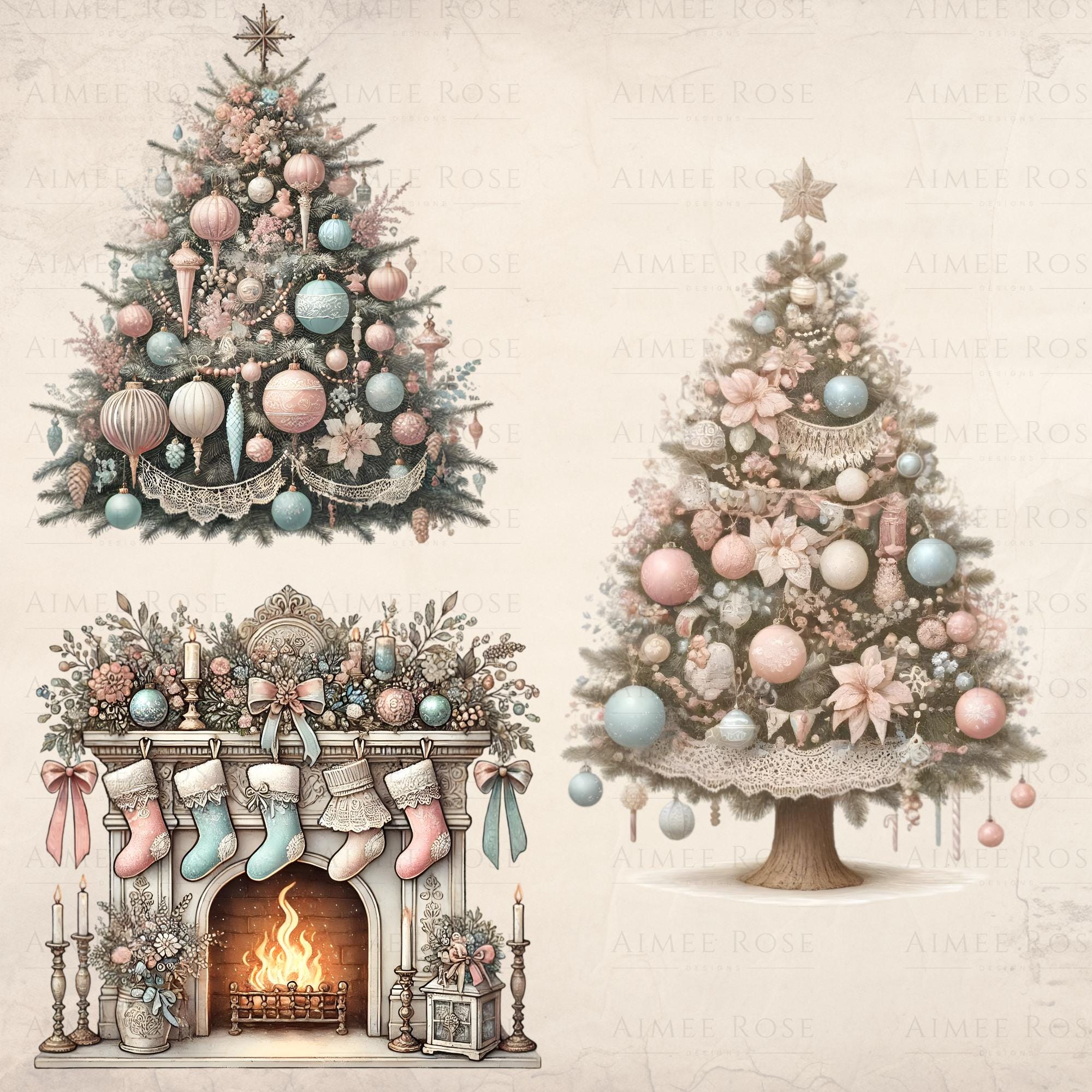 Shabby Chic Christmas Clipart Pack - 24 High-quality Pngs - Vintage ...