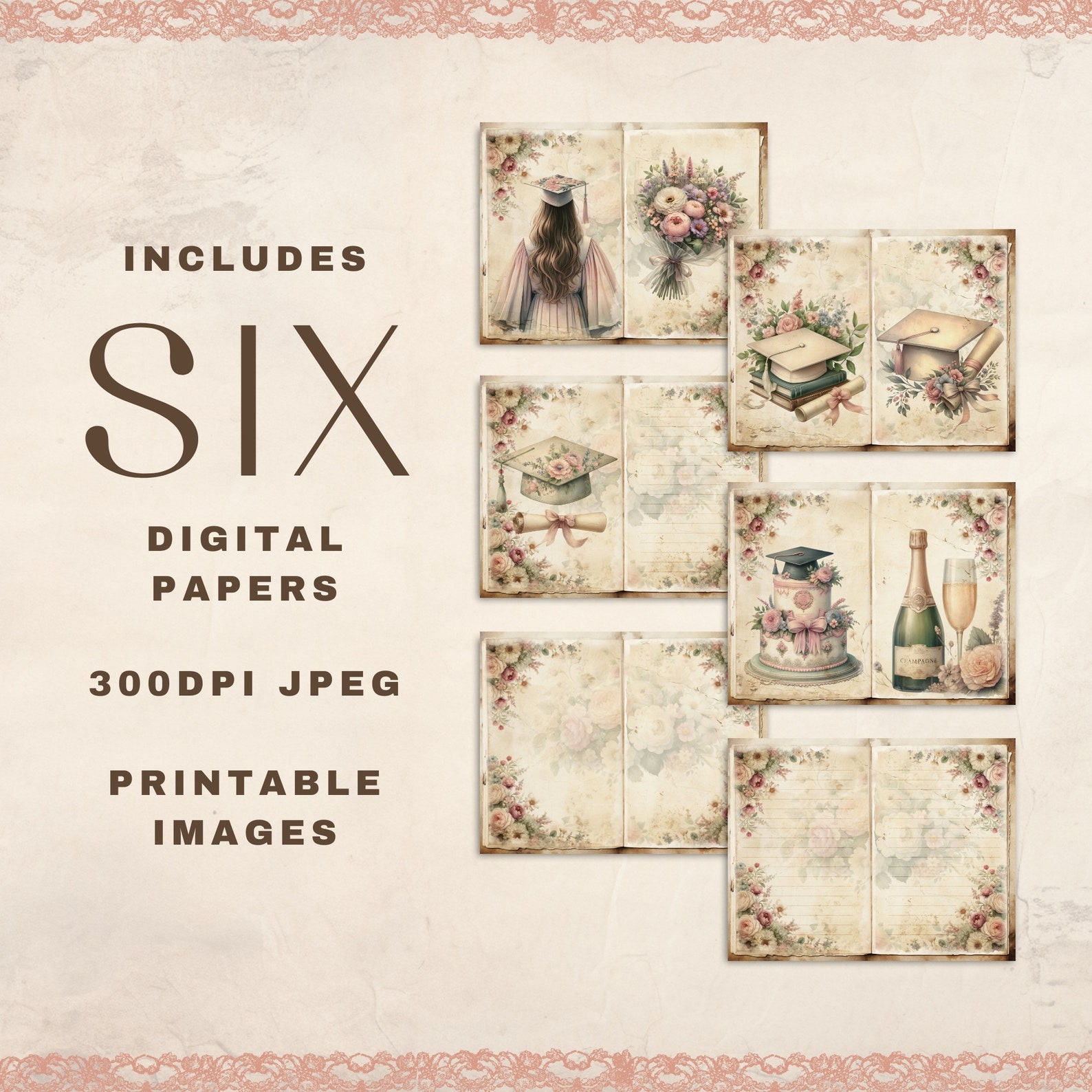 Graduation Junk Journal Digital Pages, Shabby Chic Printable Pages ...