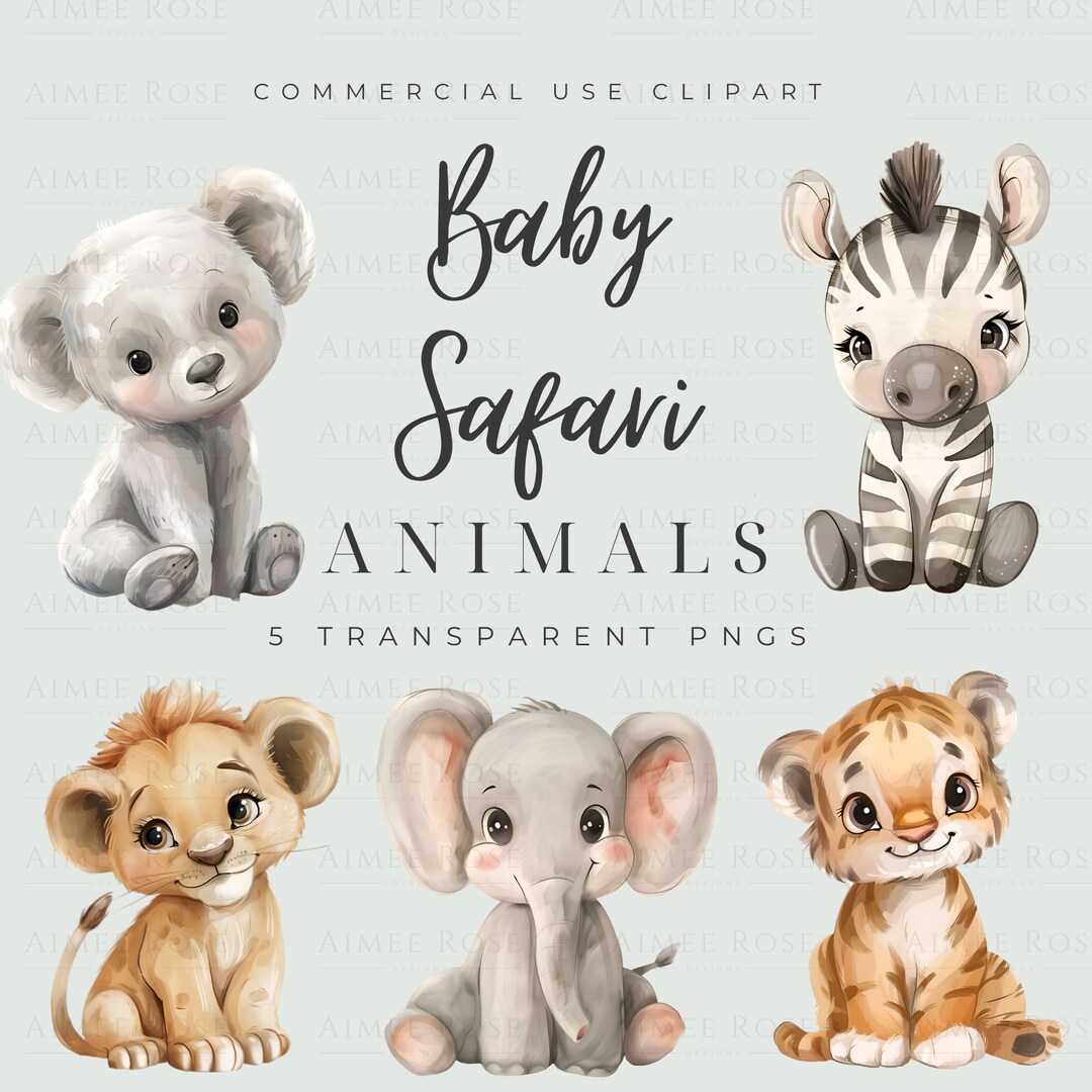 Baby Safari Animals Clipart Bundle, High Quality PNG. Nursery Art, Card ...