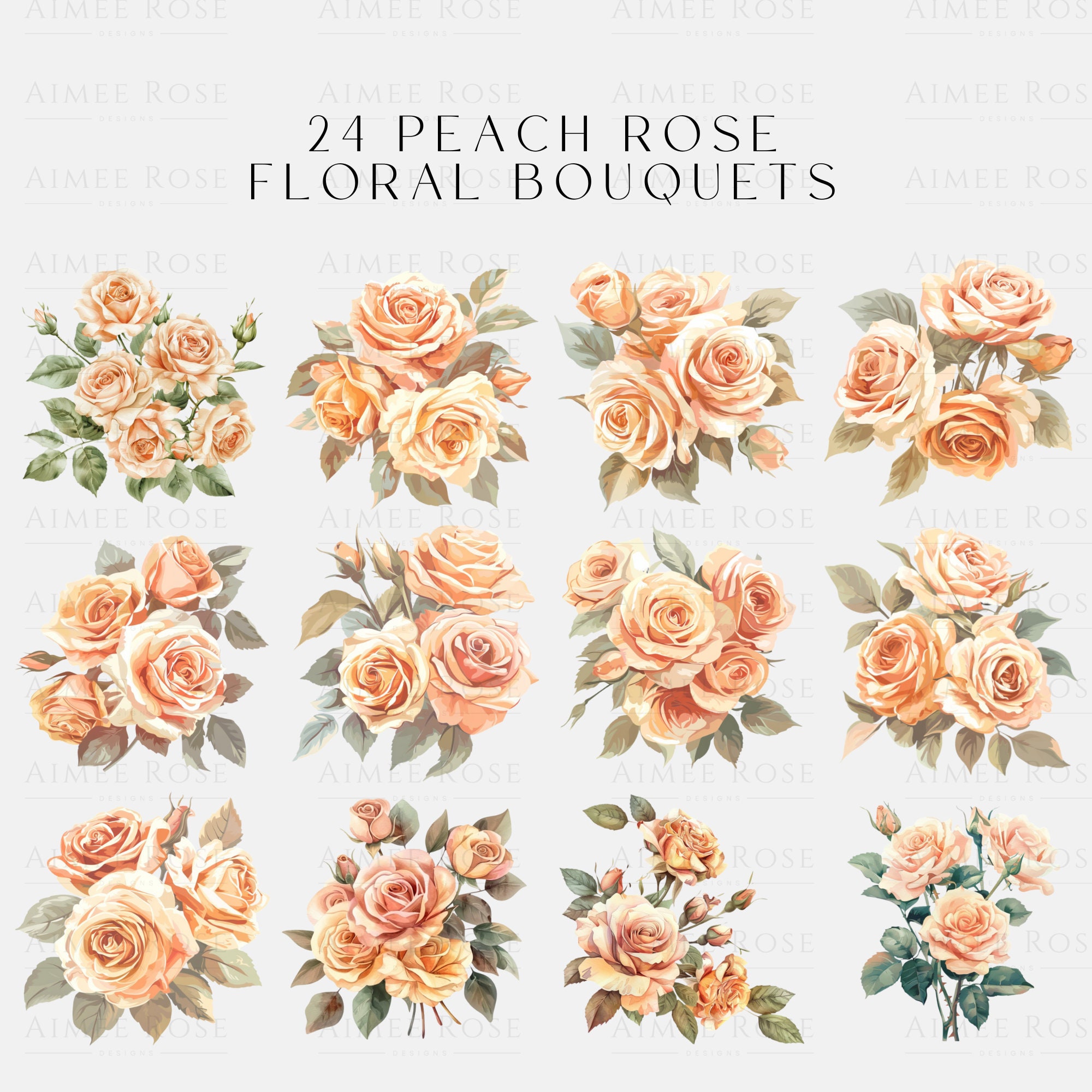 Peach Rose Clipart Pack Floral Bouquet Pngs, Transparent Background ...
