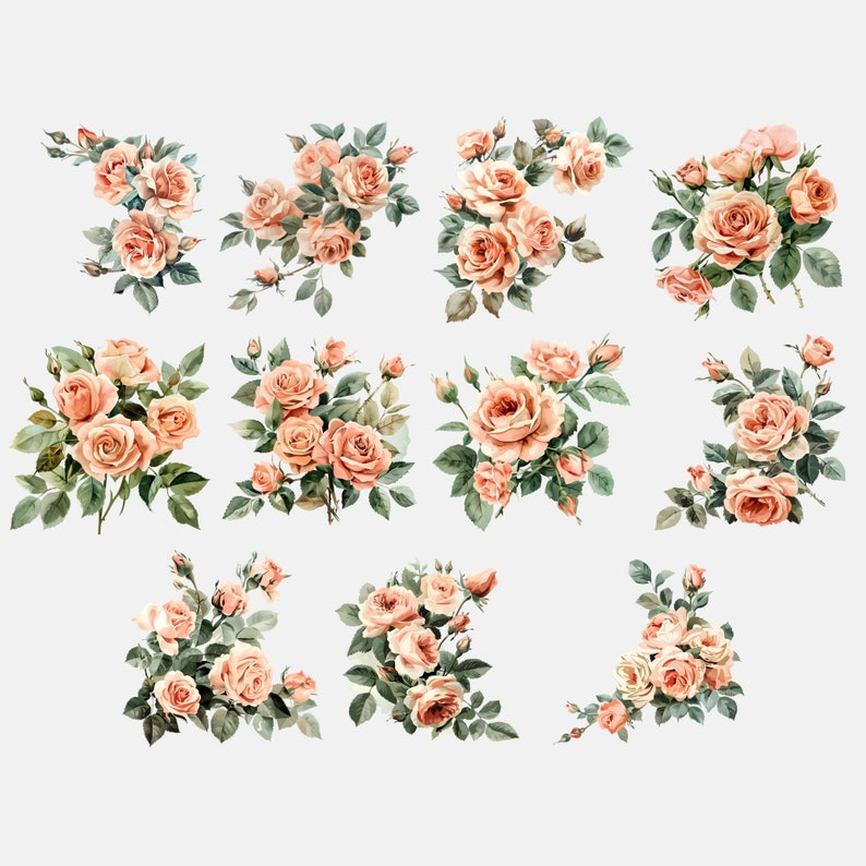 Sage Green & Blush Pink Floral Bouquets Clipart and Digital Papers ...