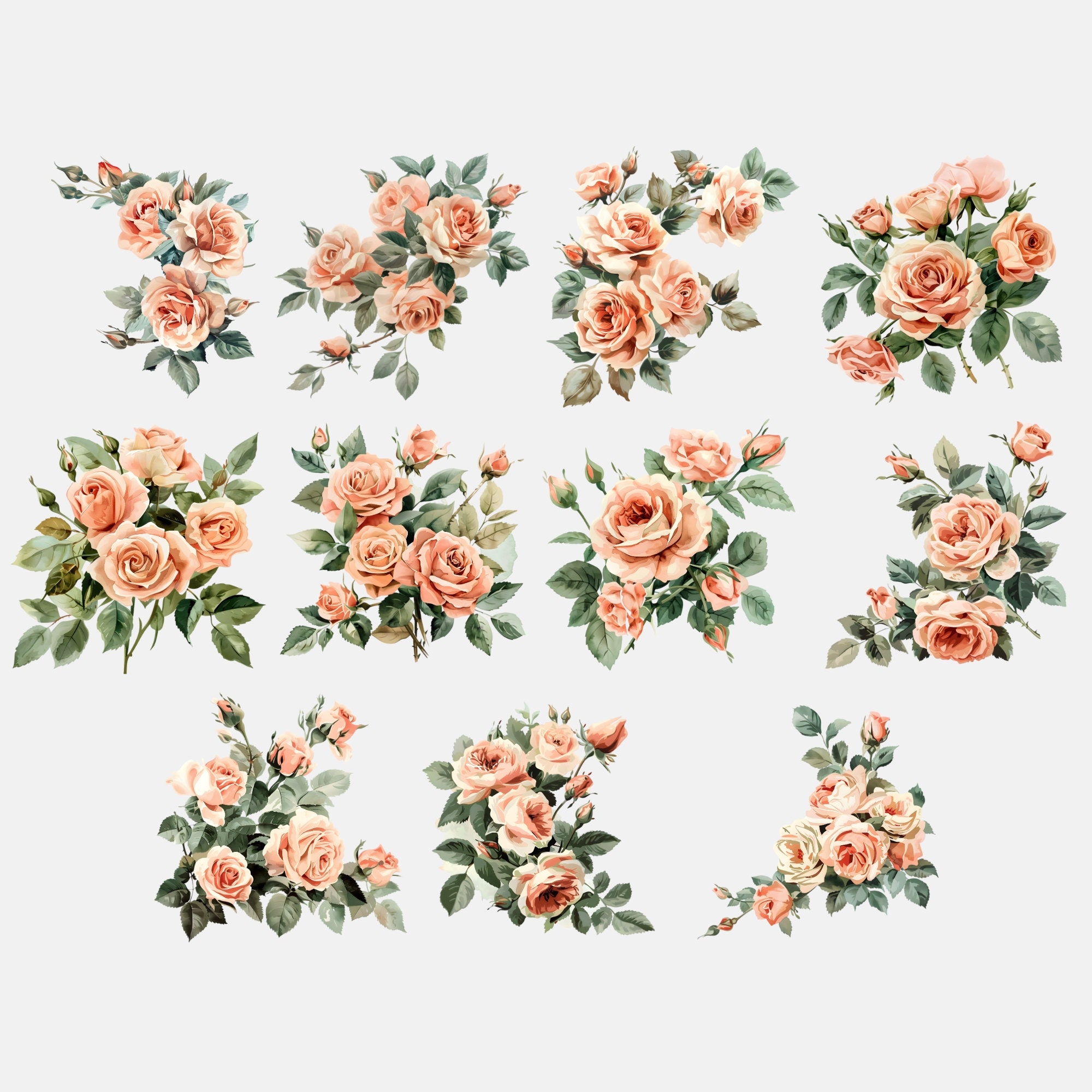 Sage Green & Blush Pink Floral Bouquets Clipart and Digital Papers ...