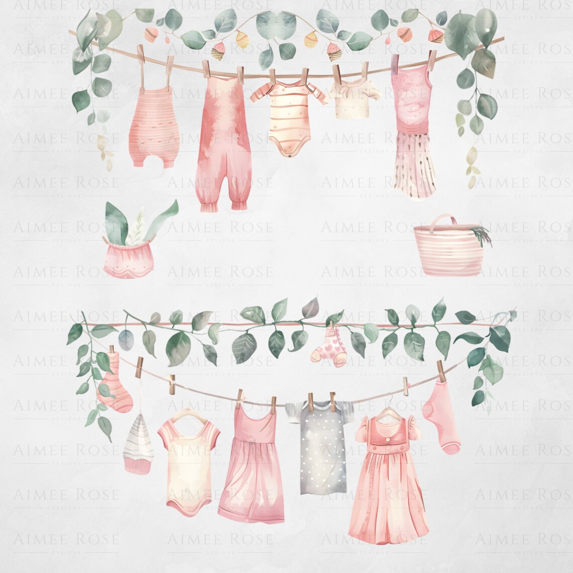 14 Watercolour Baby Clothes Line Clipart Pack Baby Shower Decor ...