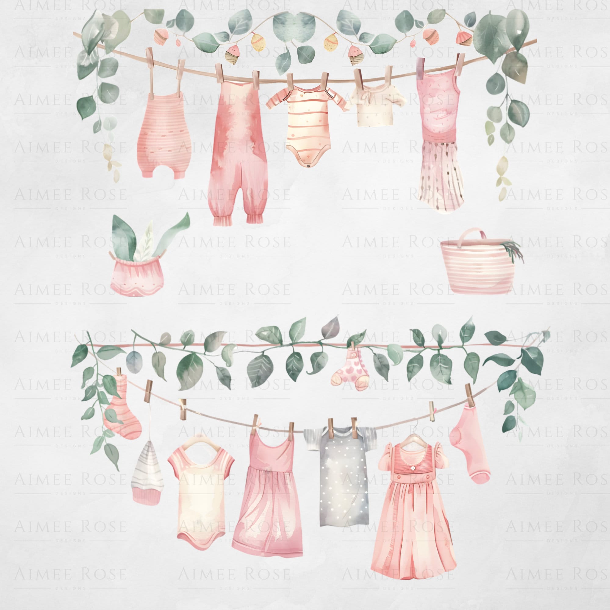 14 Watercolour Baby Clothes Line Clipart Pack | Baby Shower Decor ...