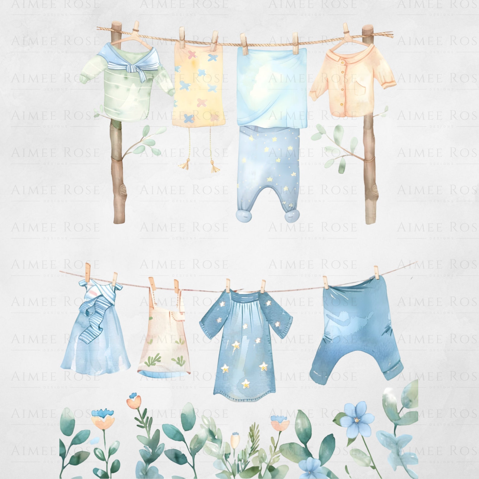 14 Watercolour Baby Clothes Line Clipart Pack | Baby Shower Decor ...