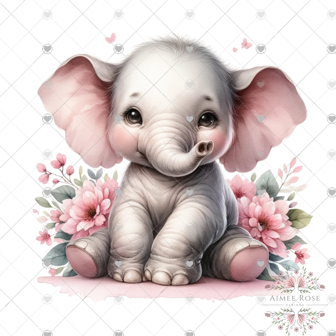 Cute Baby Elephant Clipart, 2 High Quality Pngs. Nursery Art, Card ...