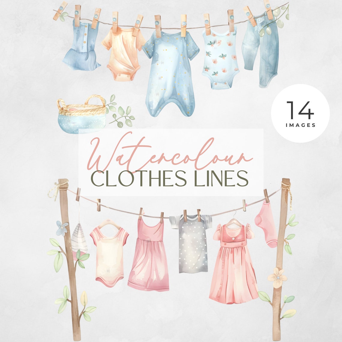 14 Watercolour Baby Clothes Line Clipart Pack Baby Shower Decor ...