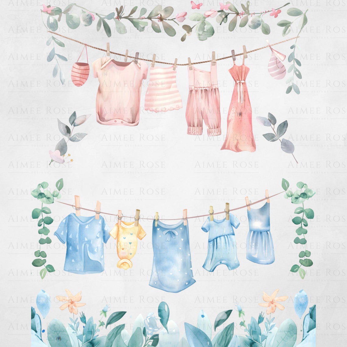 14 Watercolour Baby Clothes Line Clipart Pack Baby Shower Decor ...