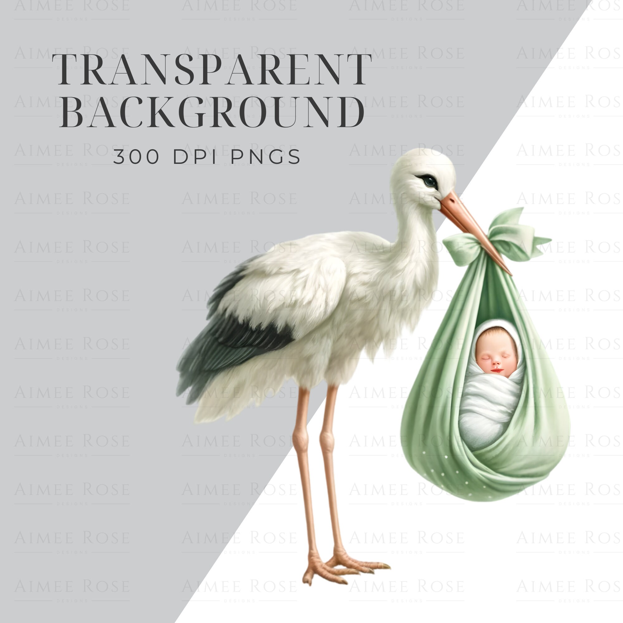 Gender Neutral Stork Delivery Clipart - Baby Reveal Illustration ...