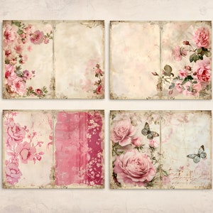 Vintage Junk Journal Kit - 24 Pink Rose Digital Pages, Tags & Ephemera ...