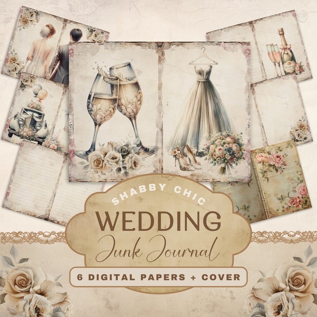 Wedding Junk Journal Digital Paper Shabby Chic Style 6 Digital Pages ...