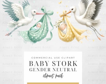 Adorable Stork Baby Clipart Bundle: 12 High-quality Images for Nursery ...