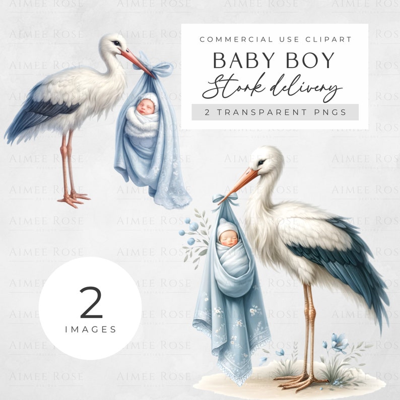 Stork Carrying Baby Boy Clipart - Blue Newborn Illustration, Baby ...
