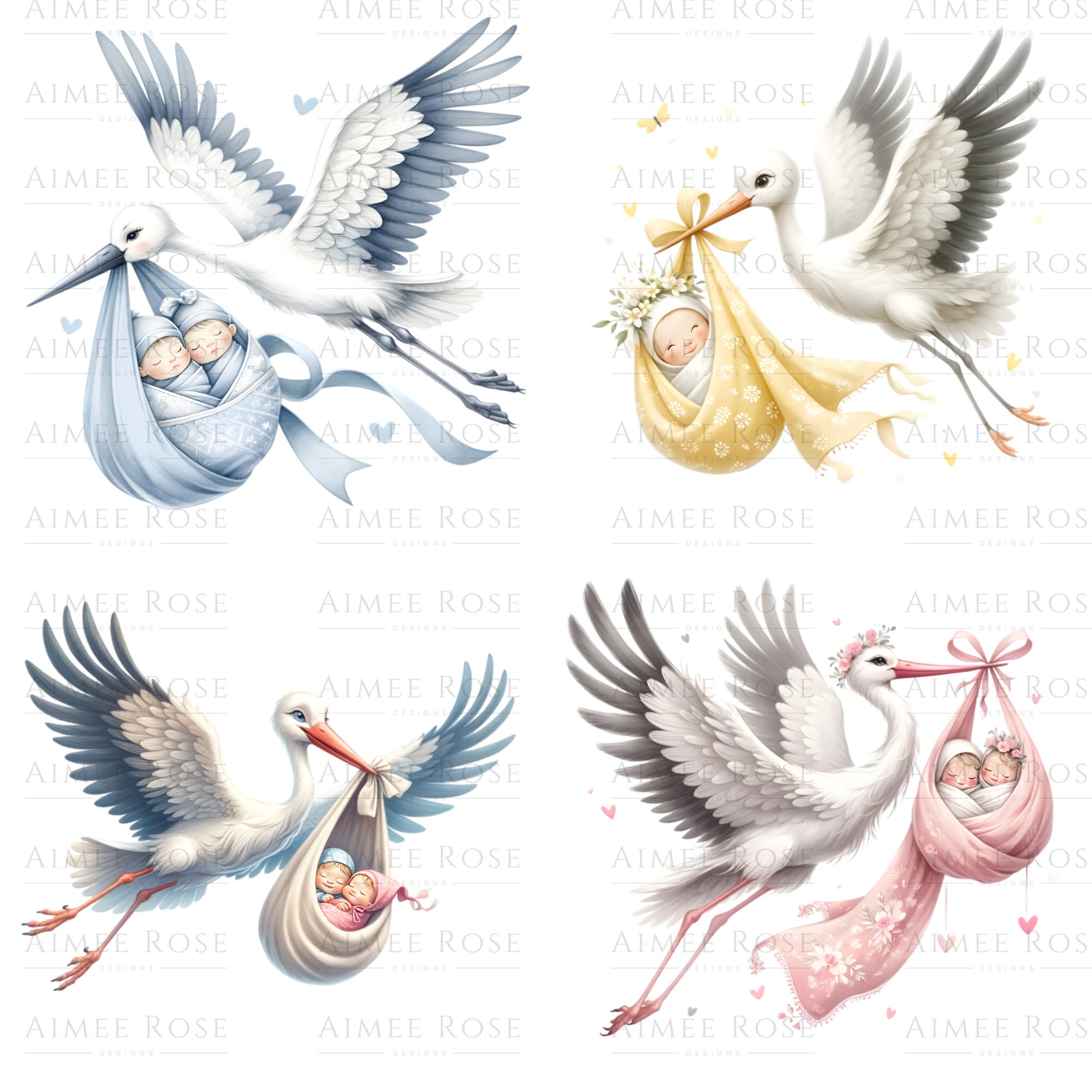 Baby Stork Delivery Clipart Mega Bundle - 28 High-quality Pngs, 300dpi ...
