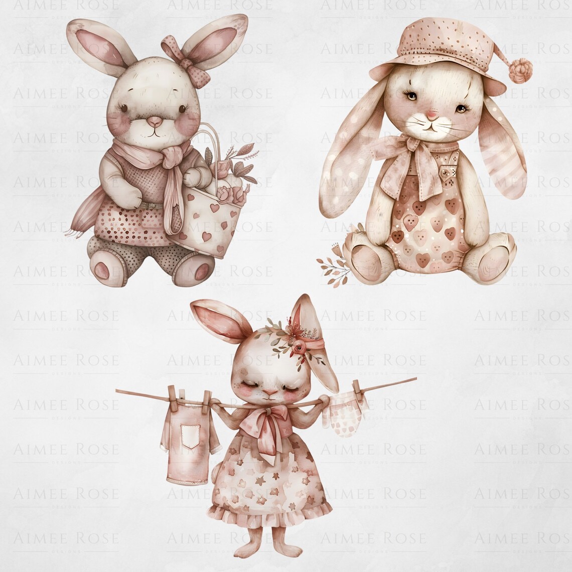 Watercolor Miss Rabbit Clipart Set - 14 PNG 300dpi | Nursery Art ...