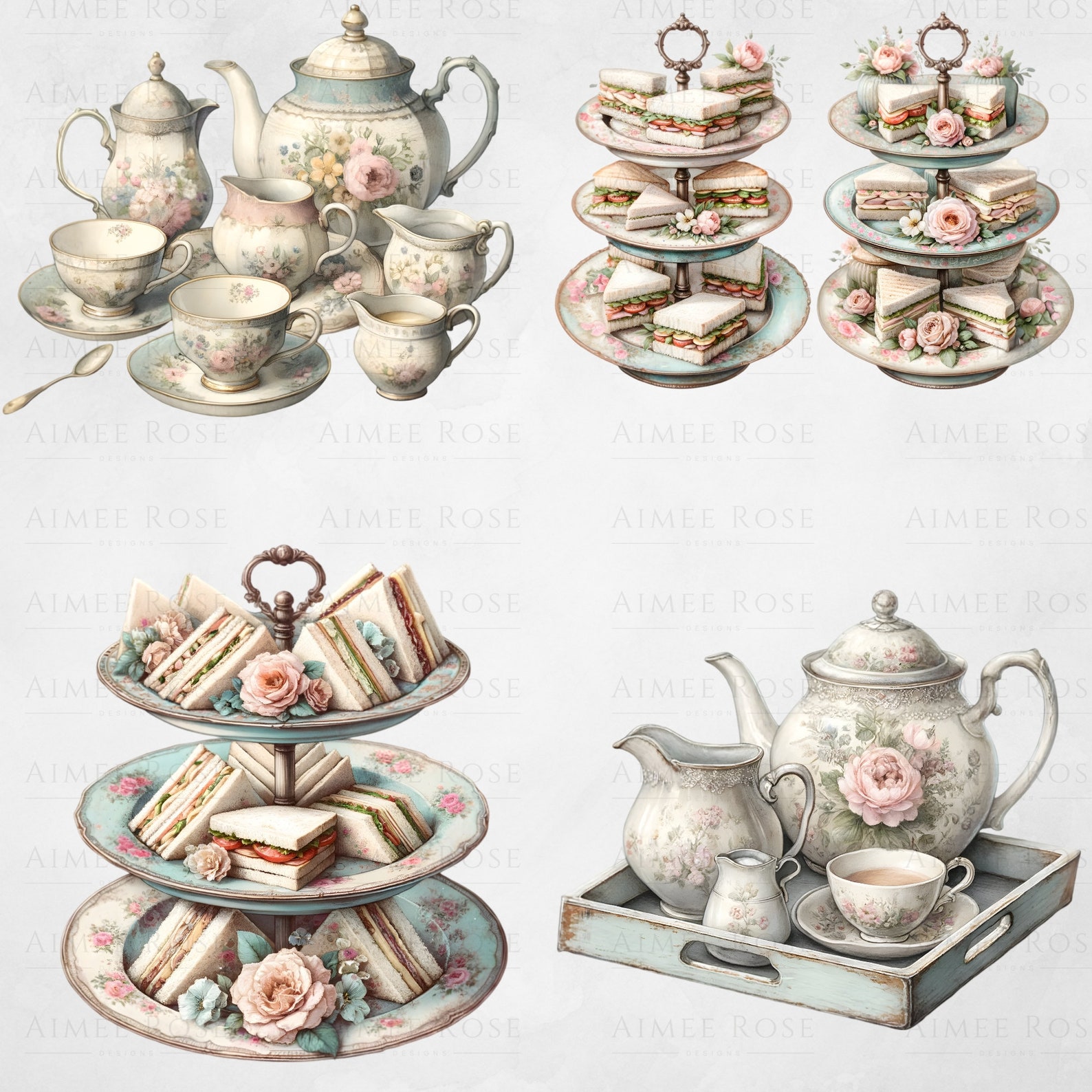 17 Shabby Chic Afternoon Tea Clipart Set Vintage Floral Tea Party PNG ...