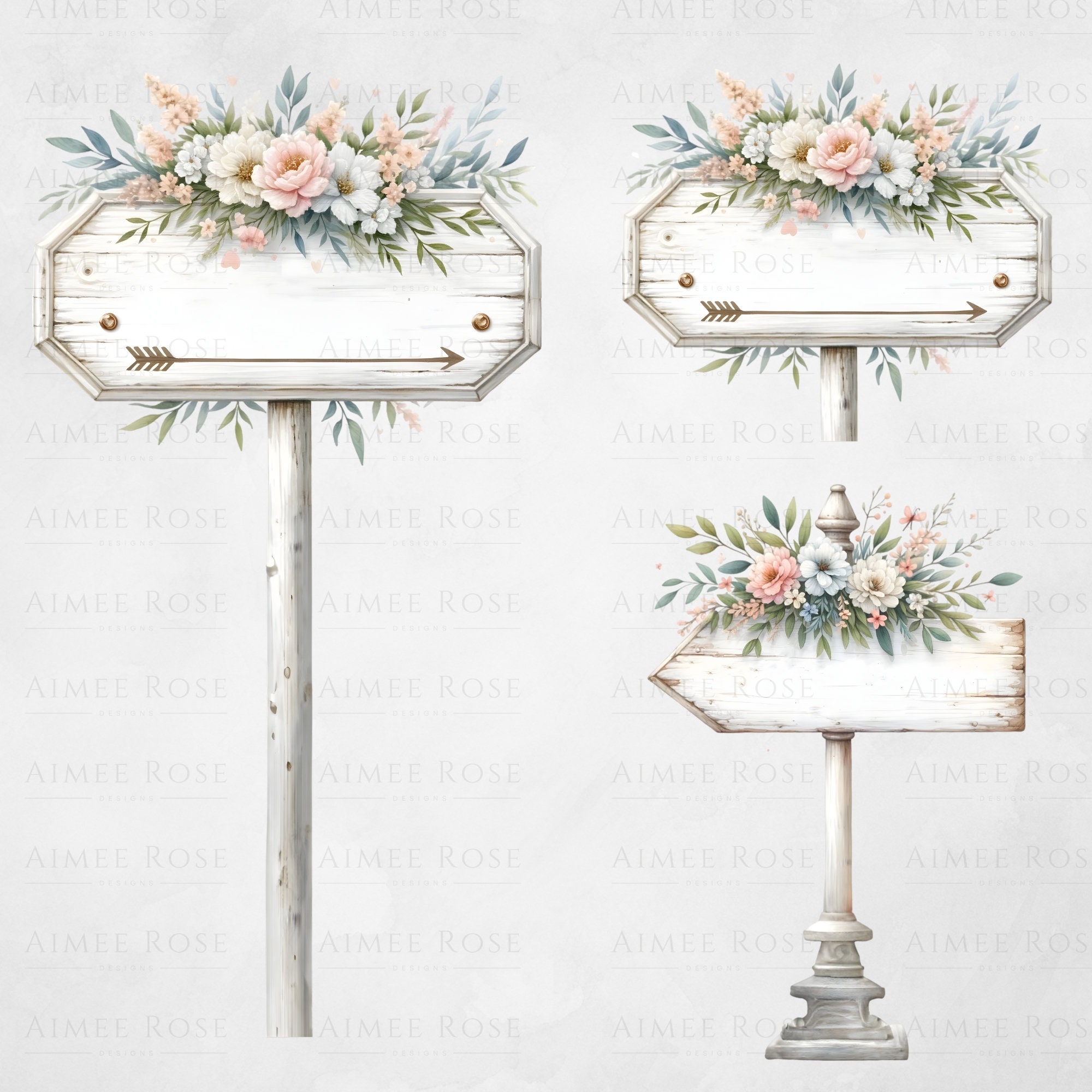 16 Wedding Signs Clipart Bundle Shabby Chic Style | Rustic Floral PNG ...