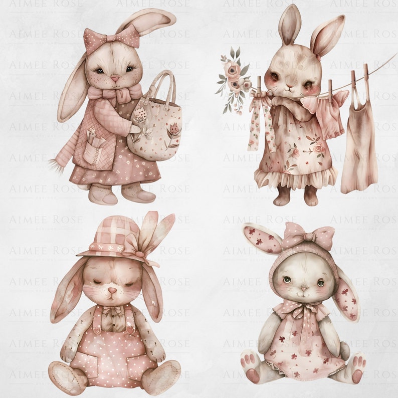 Watercolor Miss Rabbit Clipart Set - 14 PNG 300dpi | Nursery Art ...