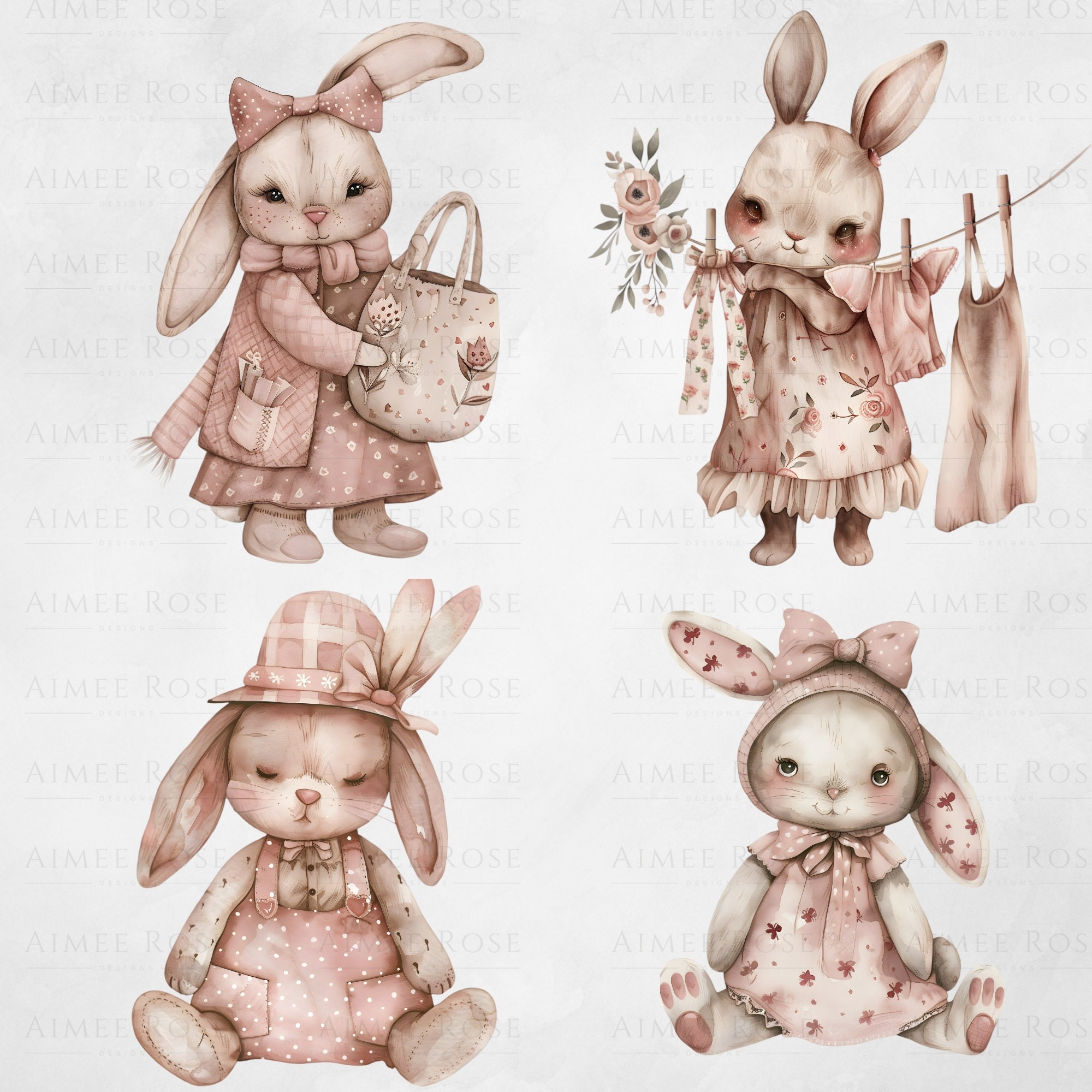 Watercolor Miss Rabbit Clipart Set - 14 PNG 300dpi | Nursery Art ...