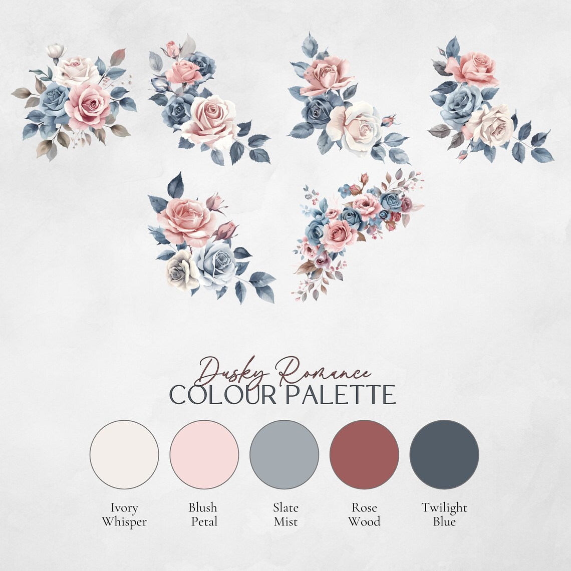 Dusty Blue & Blush Pink Floral Clipart and Digital Papers, High ...