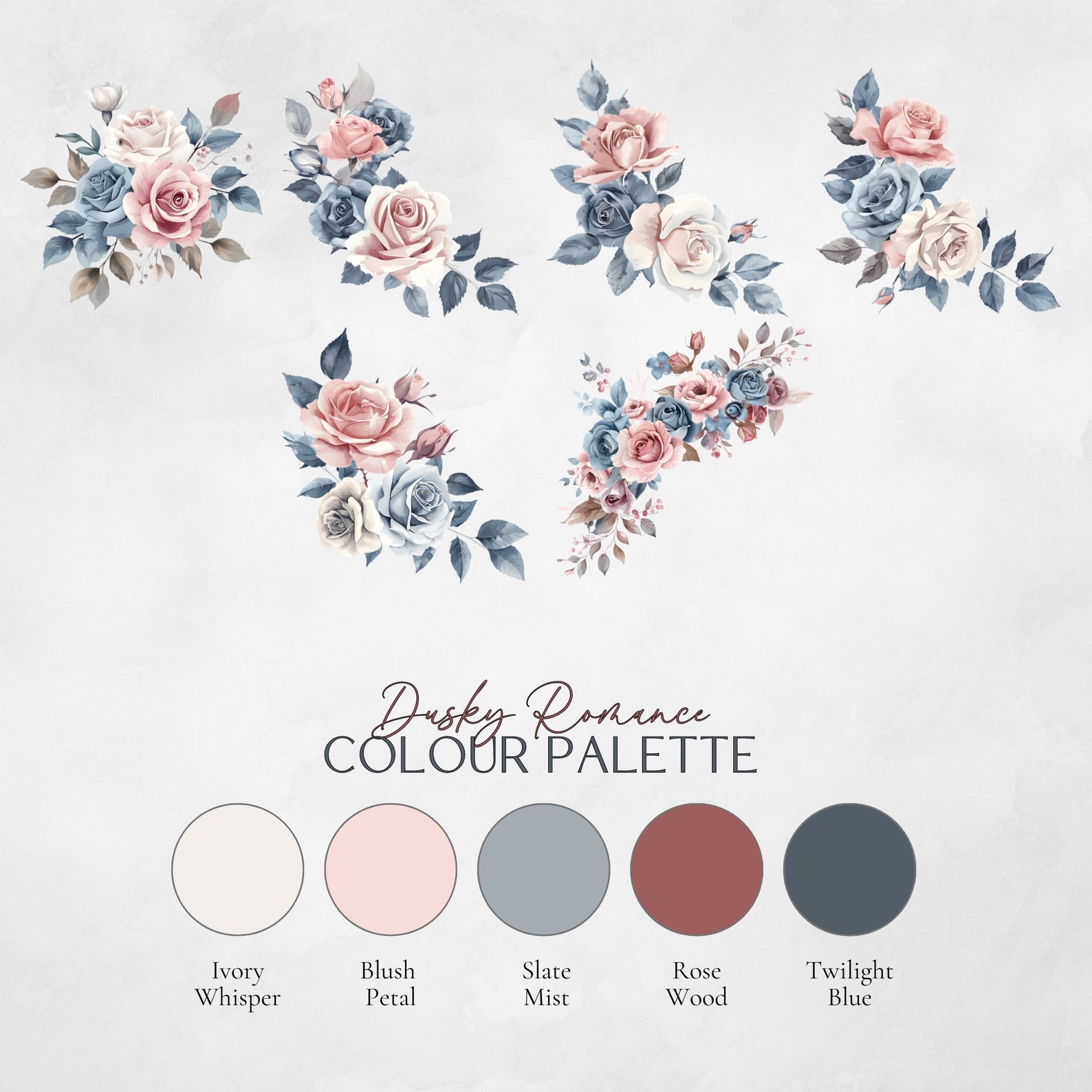 Dusty Blue & Blush Pink Floral Clipart and Digital Papers, High ...