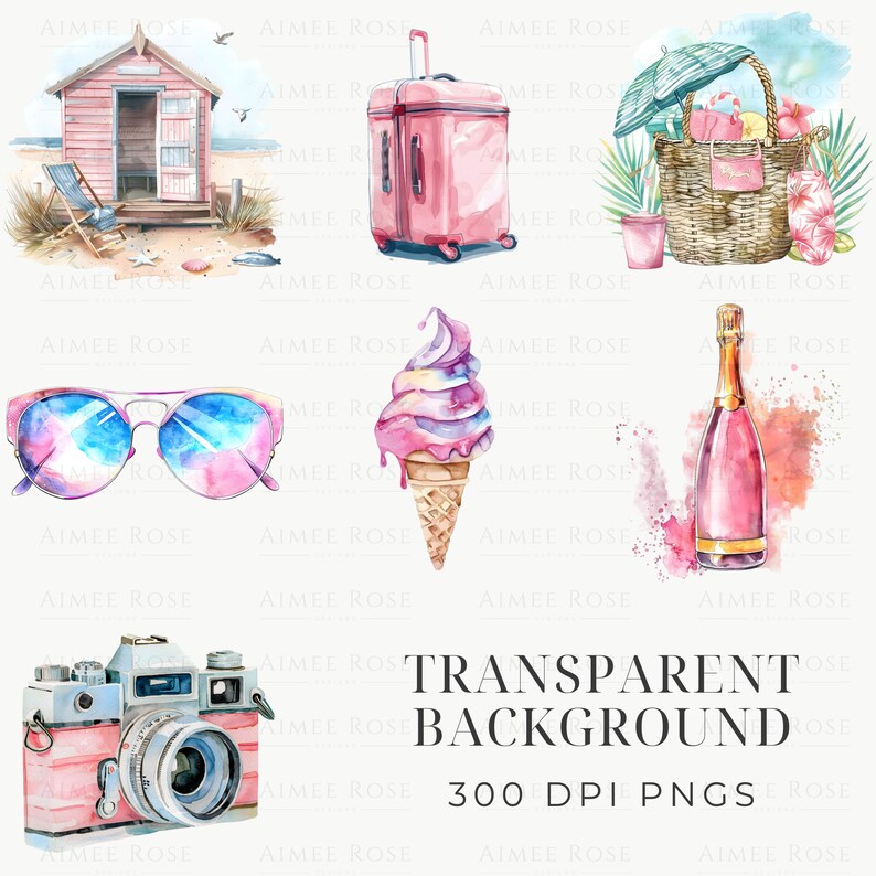 Beach Holiday Clipart Bundle - 34 Transparent Pngs | Watercolour Beach ...
