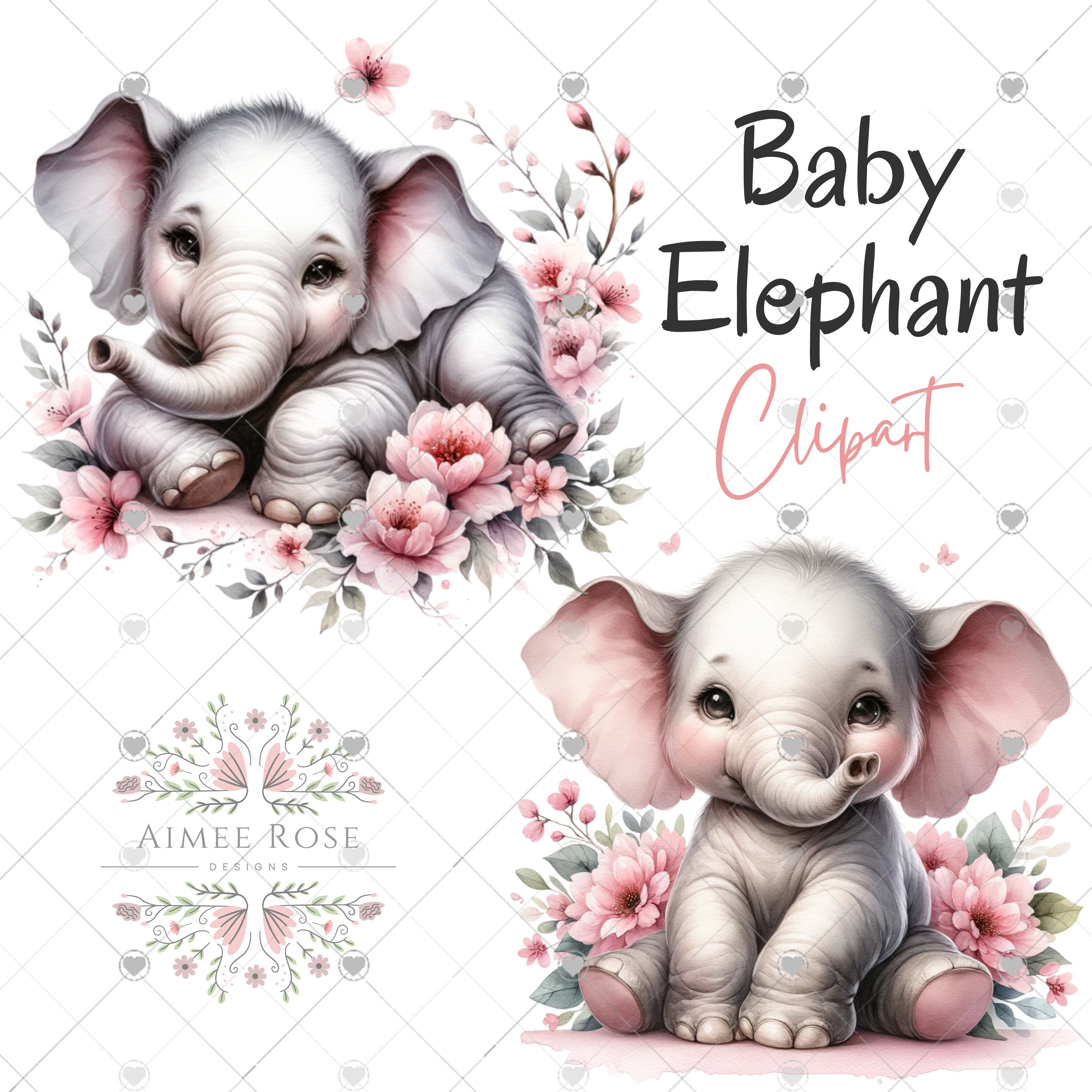 Cute Baby Elephant Clipart, 2 High Quality Pngs. Nursery Art, Card ...