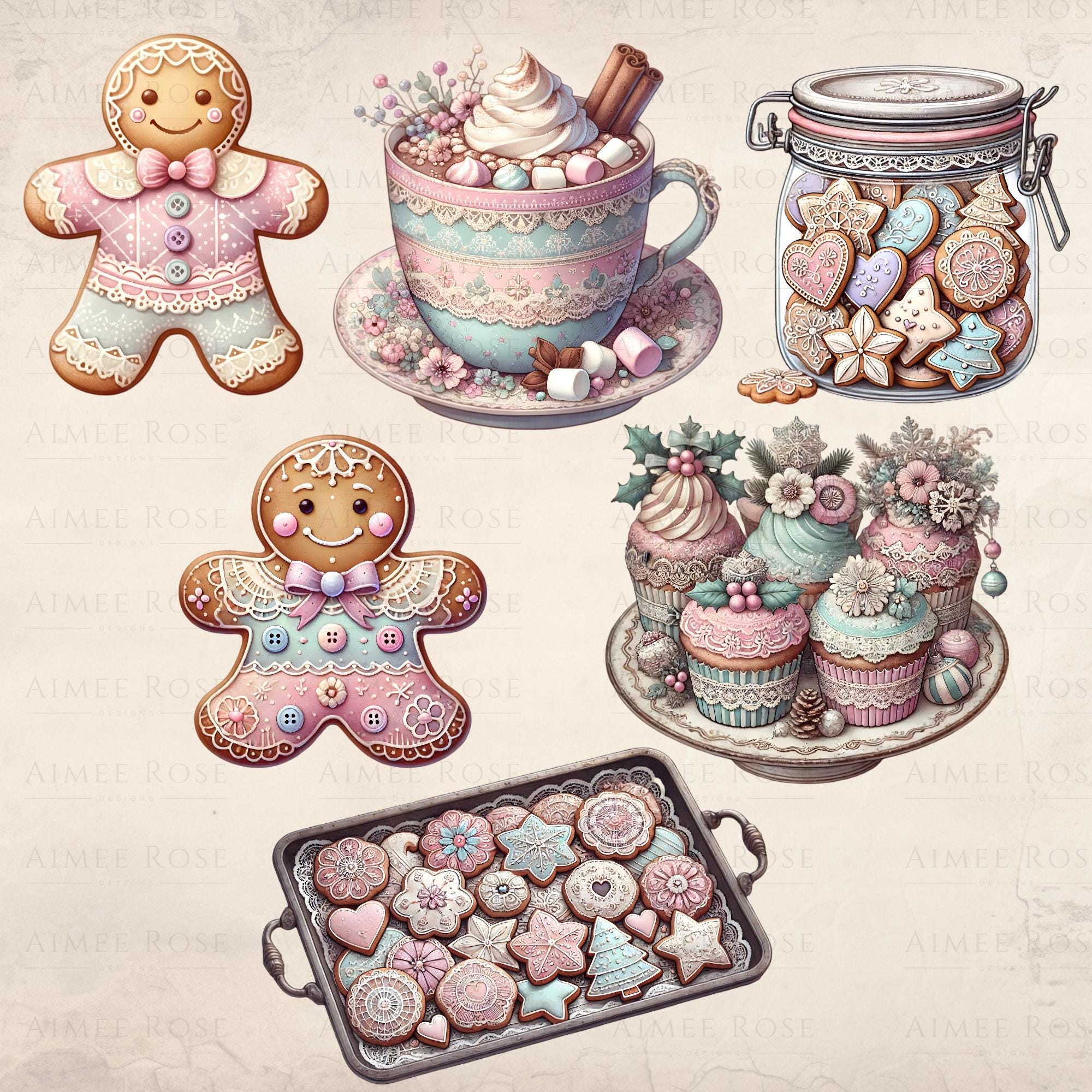 Shabby Chic Christmas Clipart Pack - 24 High-quality Pngs - Vintage ...