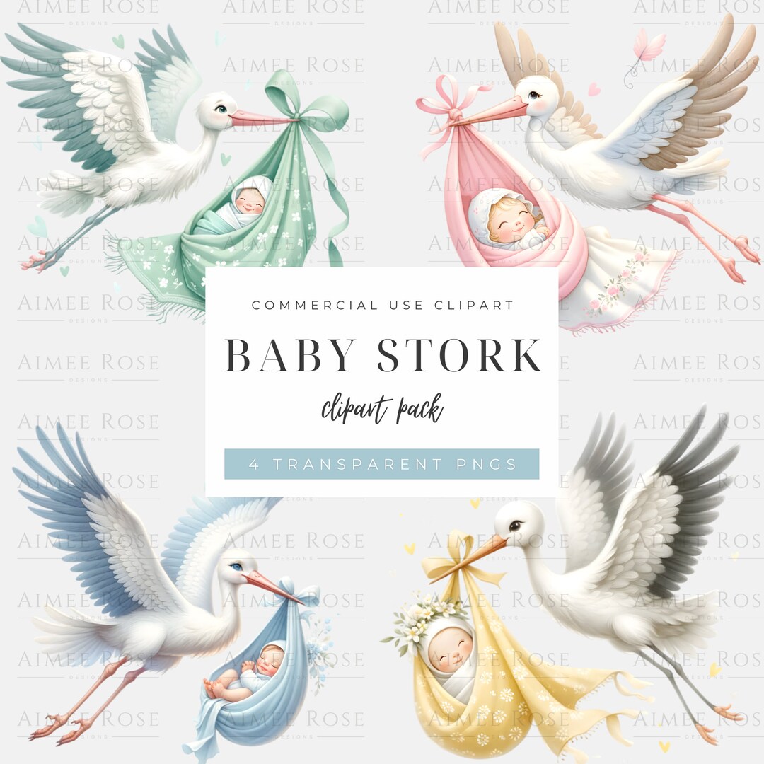 Baby Stork Clipart Bundle, High Quality PNG. Nursery Art, Card Making ...