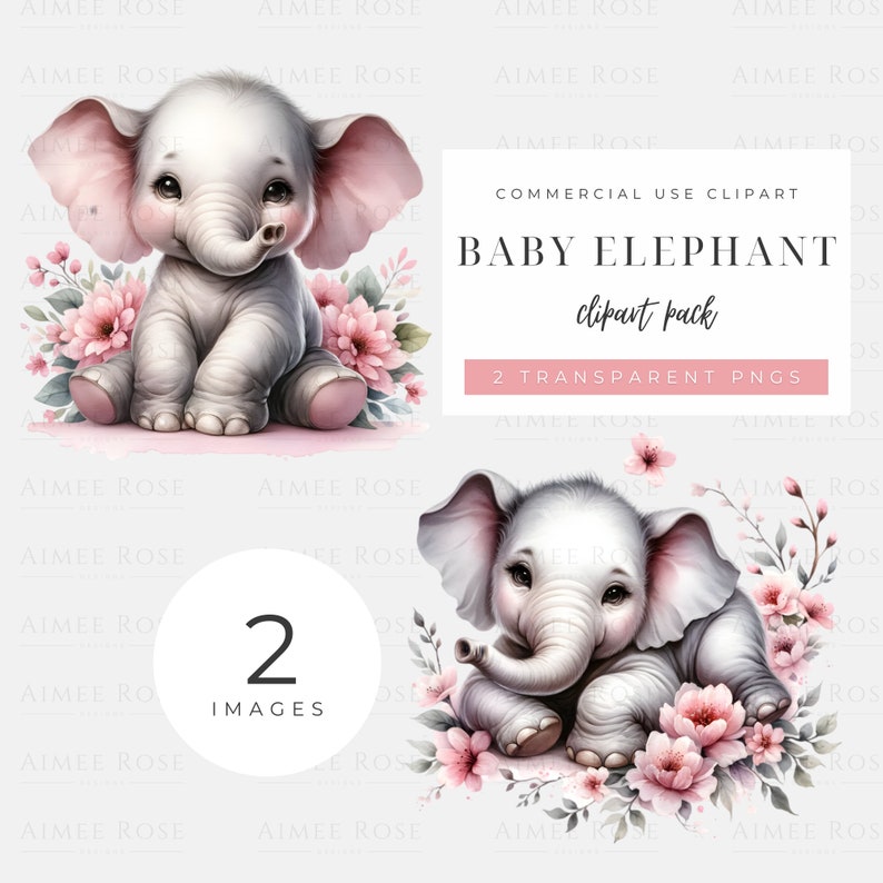 Cute Baby Elephant Clipart, 2 High Quality Pngs. Nursery Art, Card ...