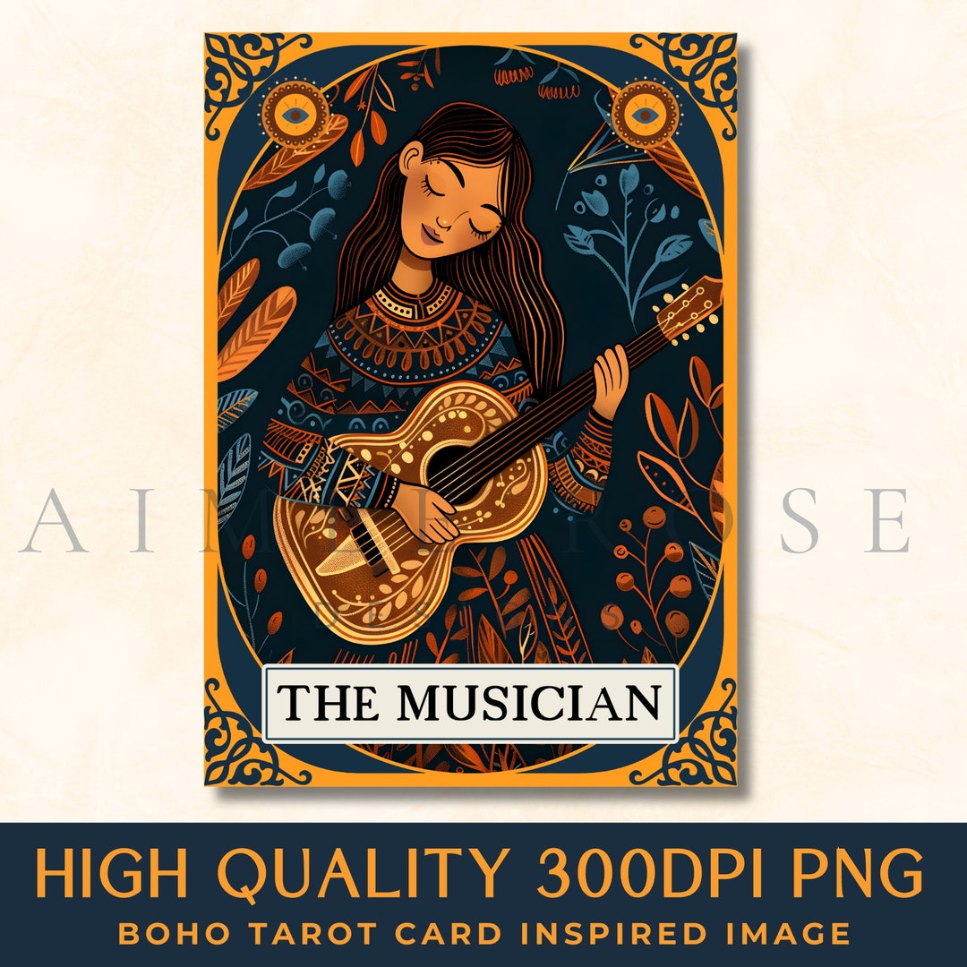 Boho Tarot Card Style the Musician PNG Digital, High Res for Crafting ...