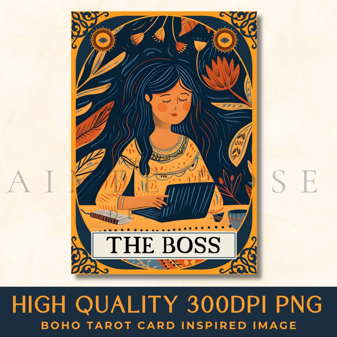Boho Tarot Card Style the Boss PNG Digital, High Res for Crafting ...