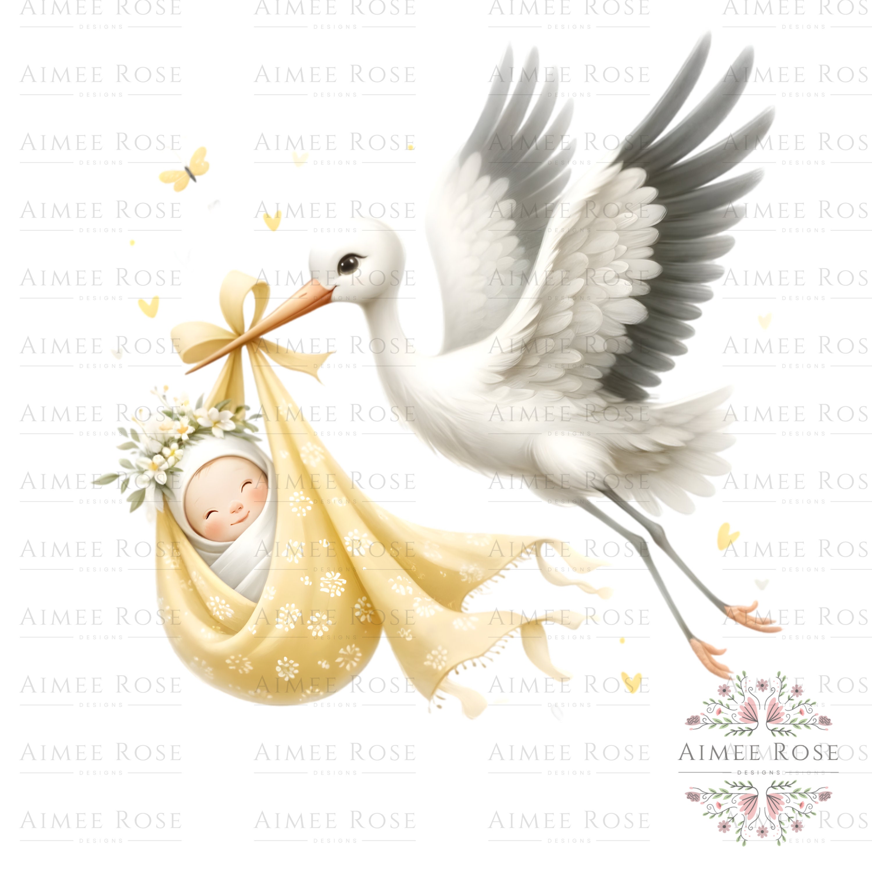 Baby Stork Clipart Bundle, High Quality PNG. Nursery Art, Card Making ...