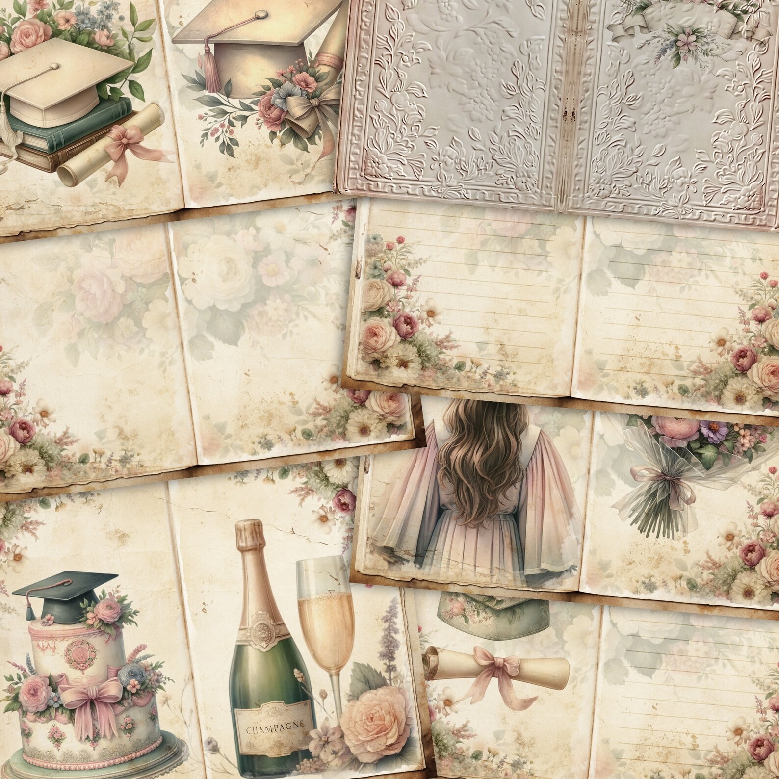 Graduation Junk Journal Digital Pages, Shabby Chic Printable Pages ...