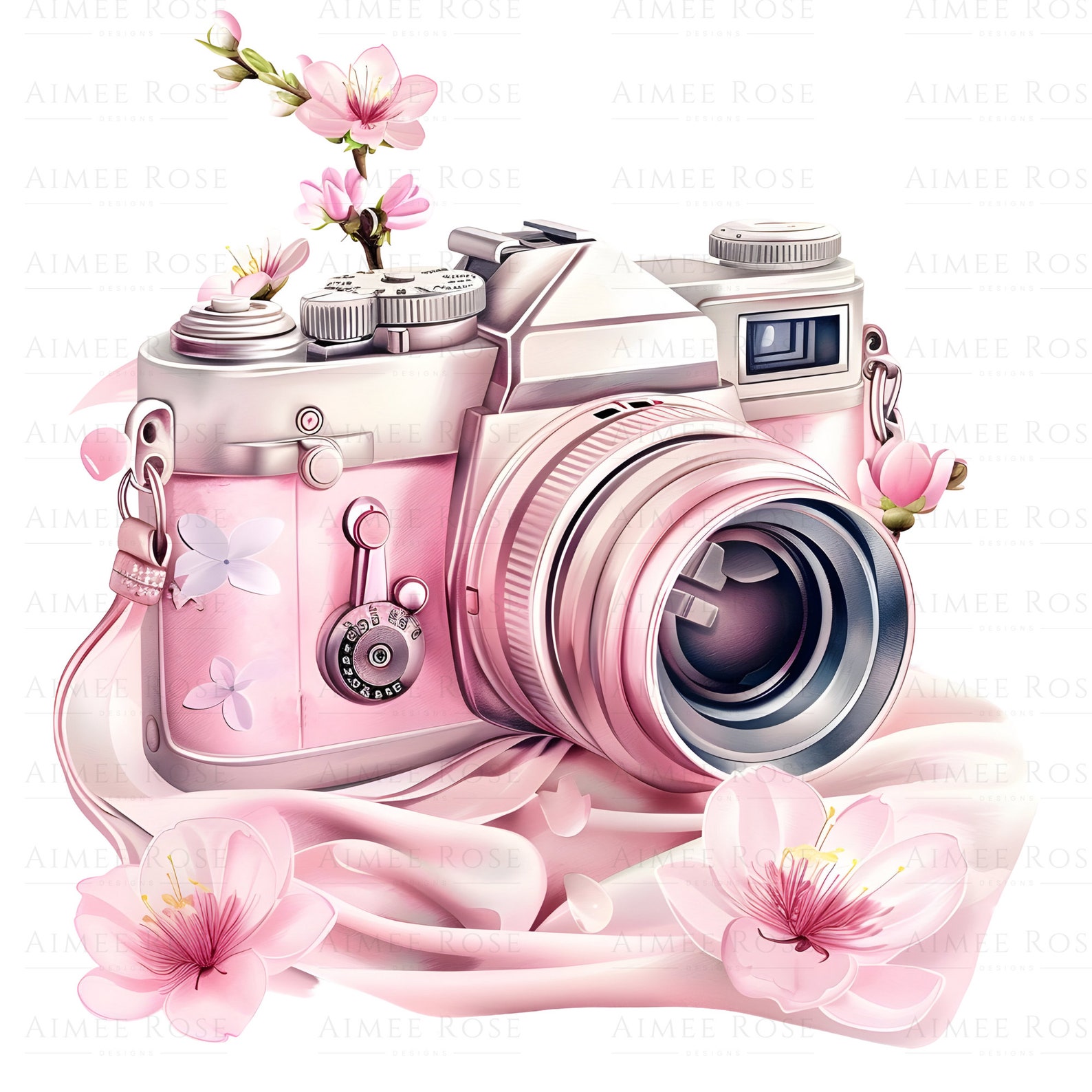 Vintage Camera Clipart Set - Pink Floral Cameras PNG, High-res Digital ...