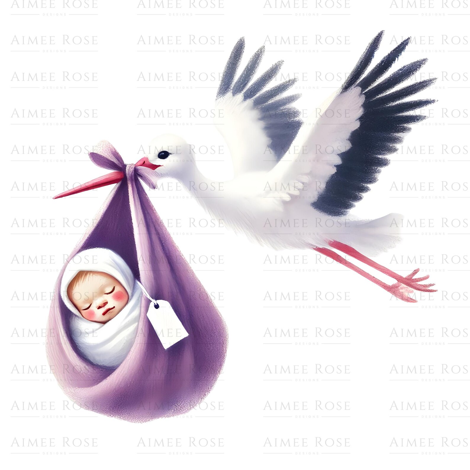 Baby Lilac Stork Clipart Bundle, High Quality Sublimation PNG. Purple ...