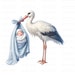 Stork Carrying Baby Boy Clipart - Blue Newborn Illustration, Baby ...
