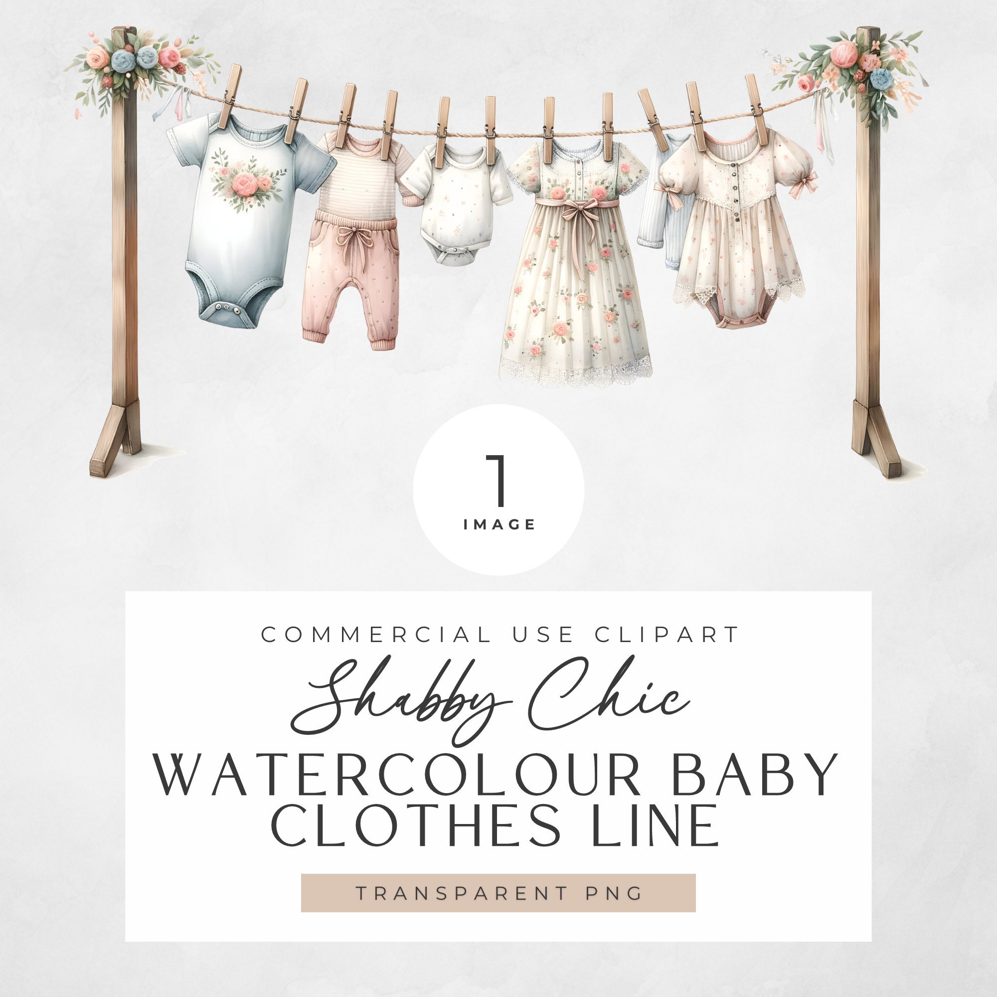 Baby Clothes Line Clipart - Shabby Chic Watercolour - Vintage Nursery ...
