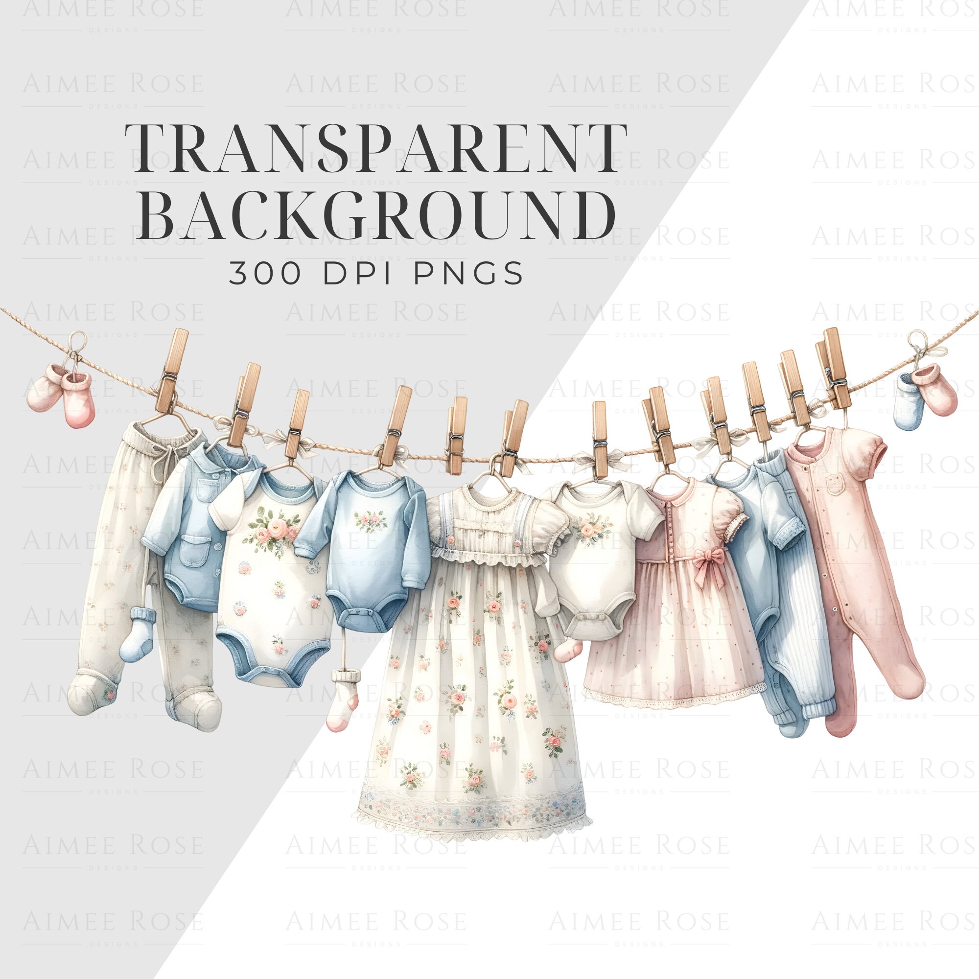 10 Shabby Chic Watercolor Clothes Line Clipart | Baby Clothes, DIY ...