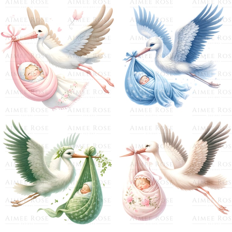 Baby Stork Delivery Clipart Mega Bundle 28 High-quality Pngs, 300dpi ...