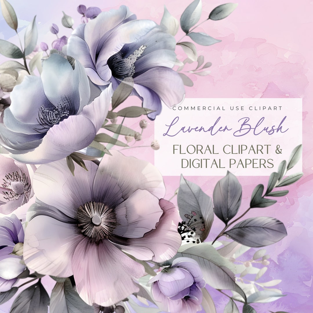 Lilac Floral Bouquets Clipart & Digital Papers - Lavender Blush Flowers ...
