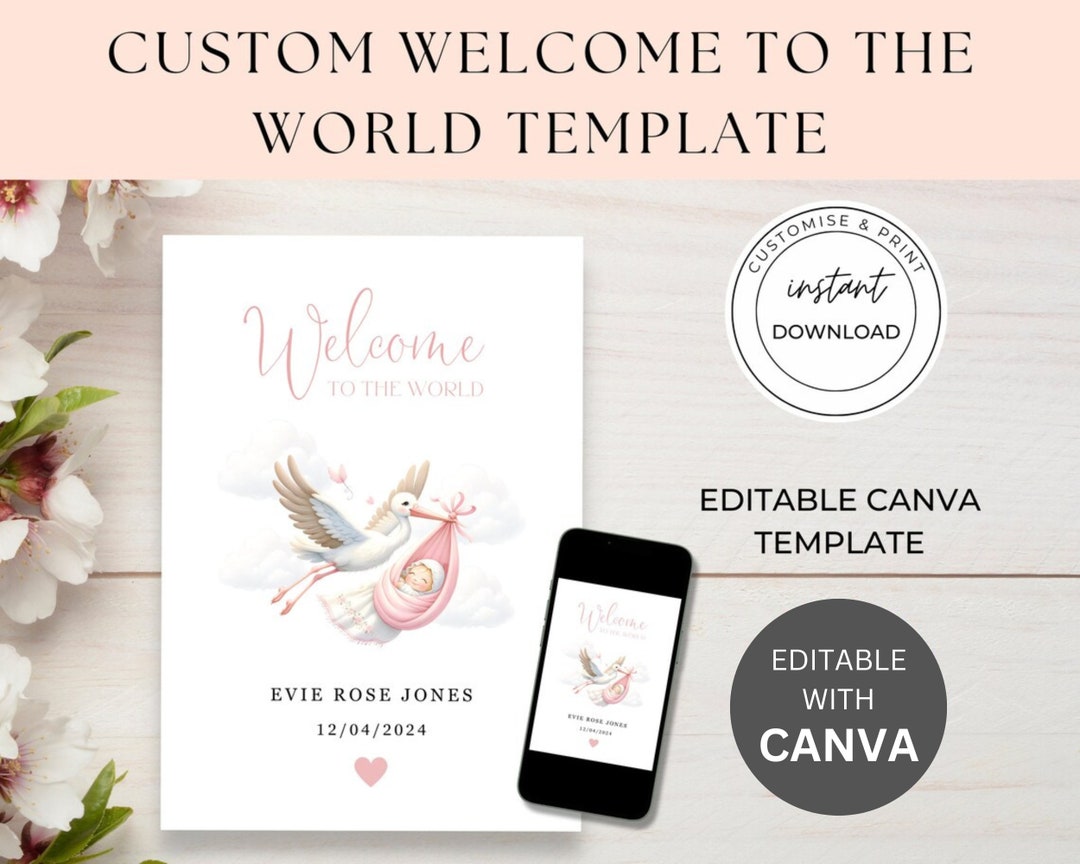 Editable Welcome to the World Birth Announcement Template Newborn Baby ...