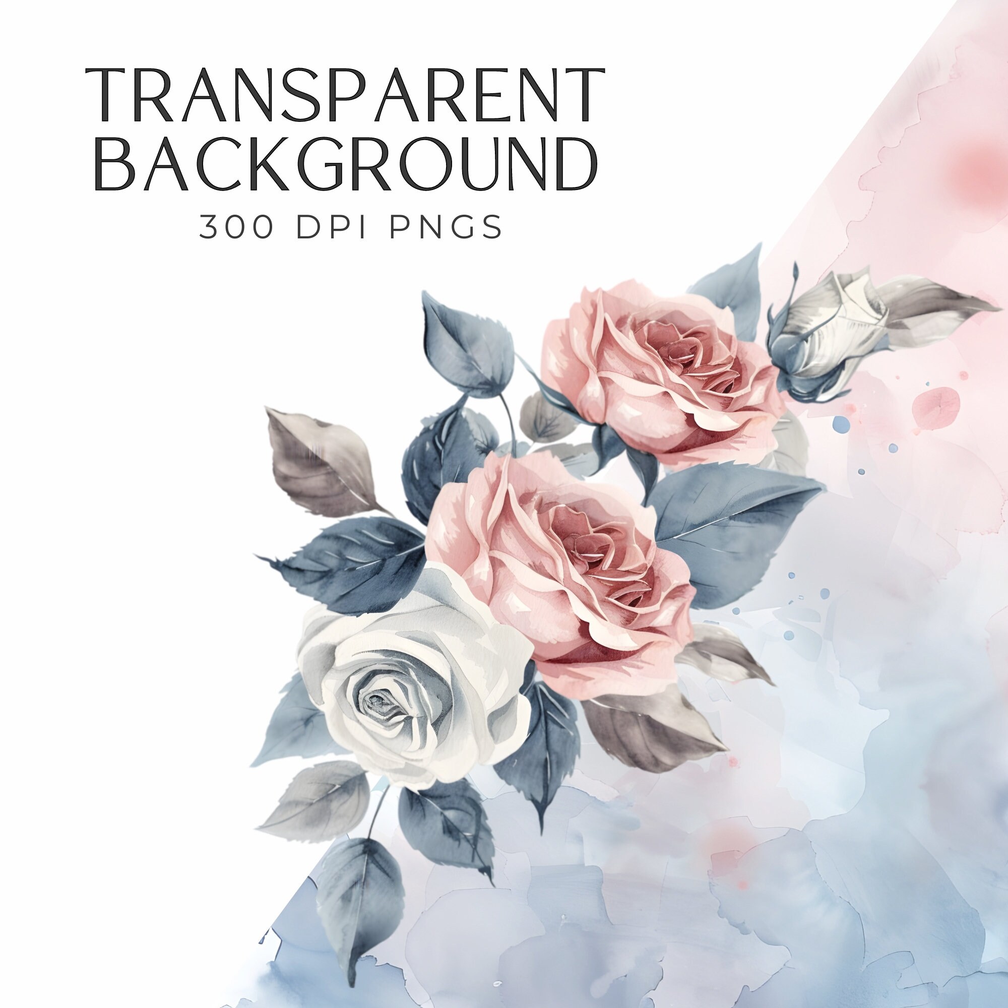 Dusty Blue & Blush Pink Floral Clipart and Digital Papers, High ...