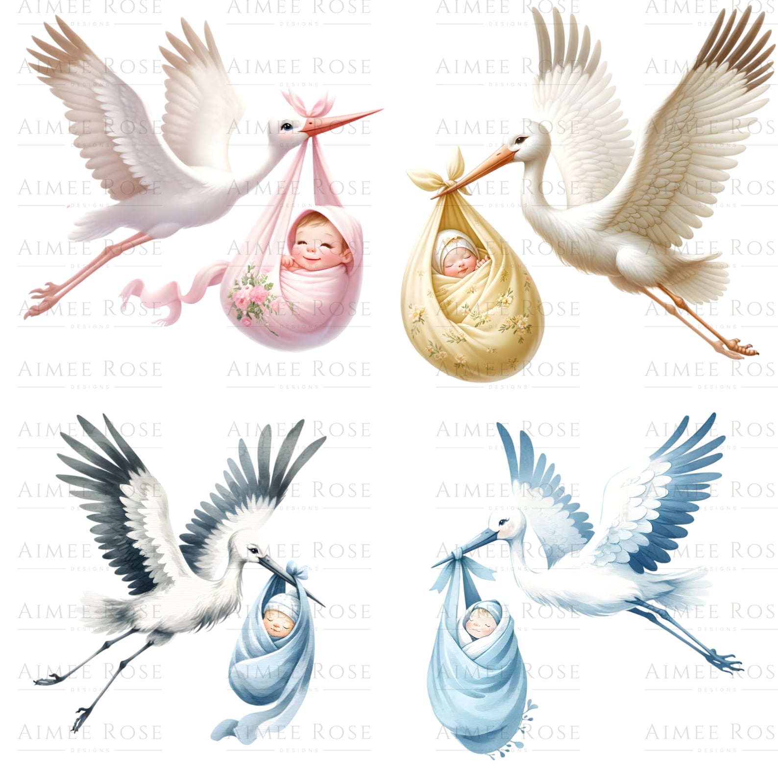 Baby Stork Delivery Clipart Mega Bundle 28 High-quality Pngs, 300dpi ...