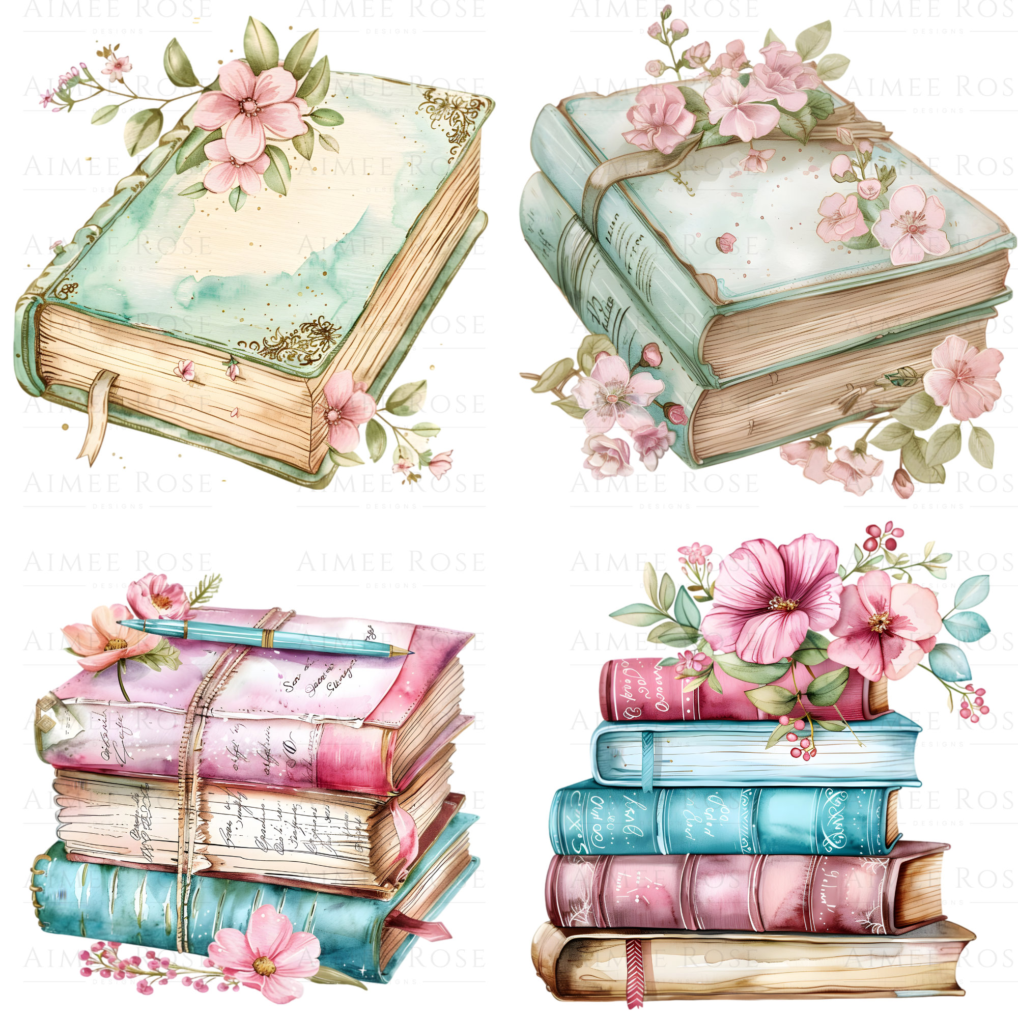 Vintage Books Clipart Collection - 24 Shabby Chic Book Pngs | Floral ...