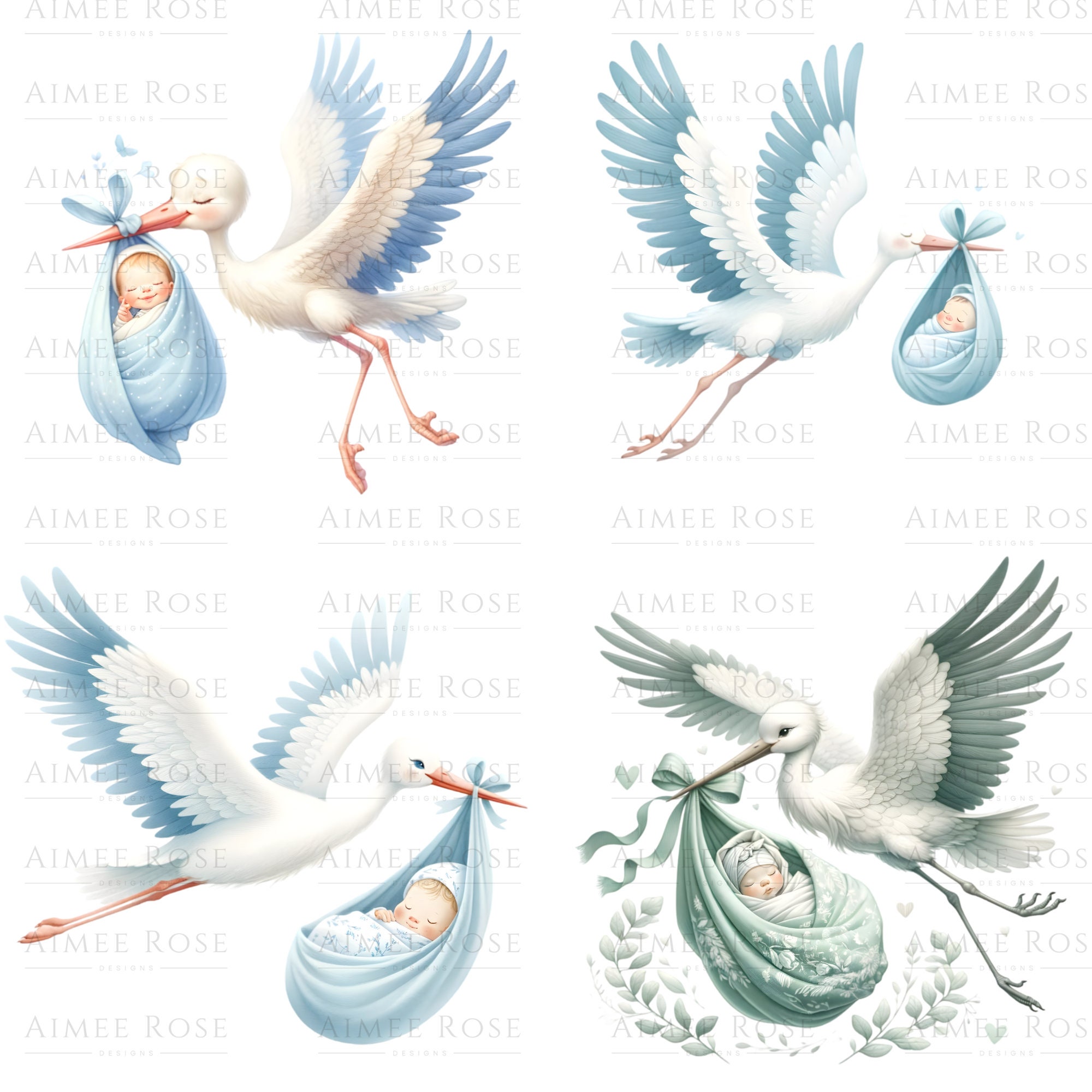 Baby Stork Delivery Clipart Mega Bundle - 28 High-quality Pngs, 300dpi ...