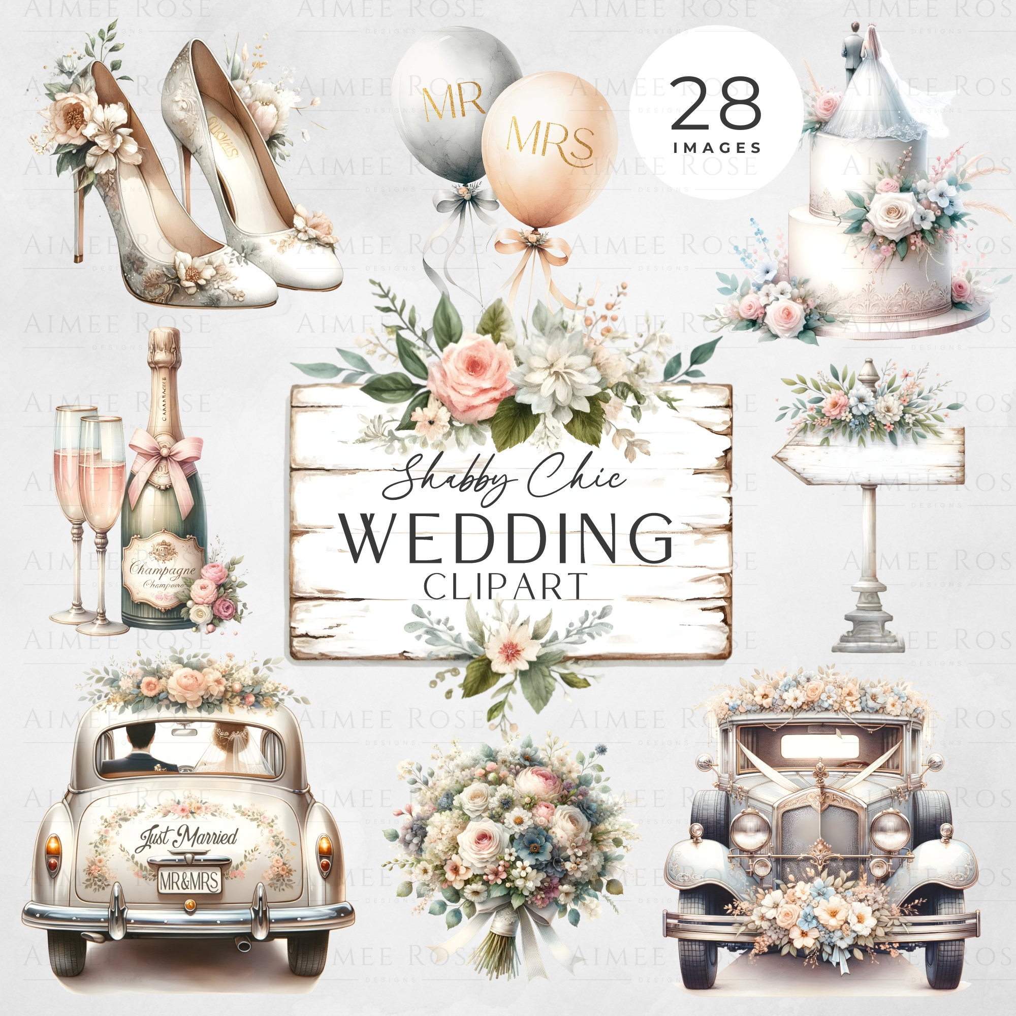 28 Wedding PNG Clipart Shabby Chic Style | Vintage Floral | Invitations ...