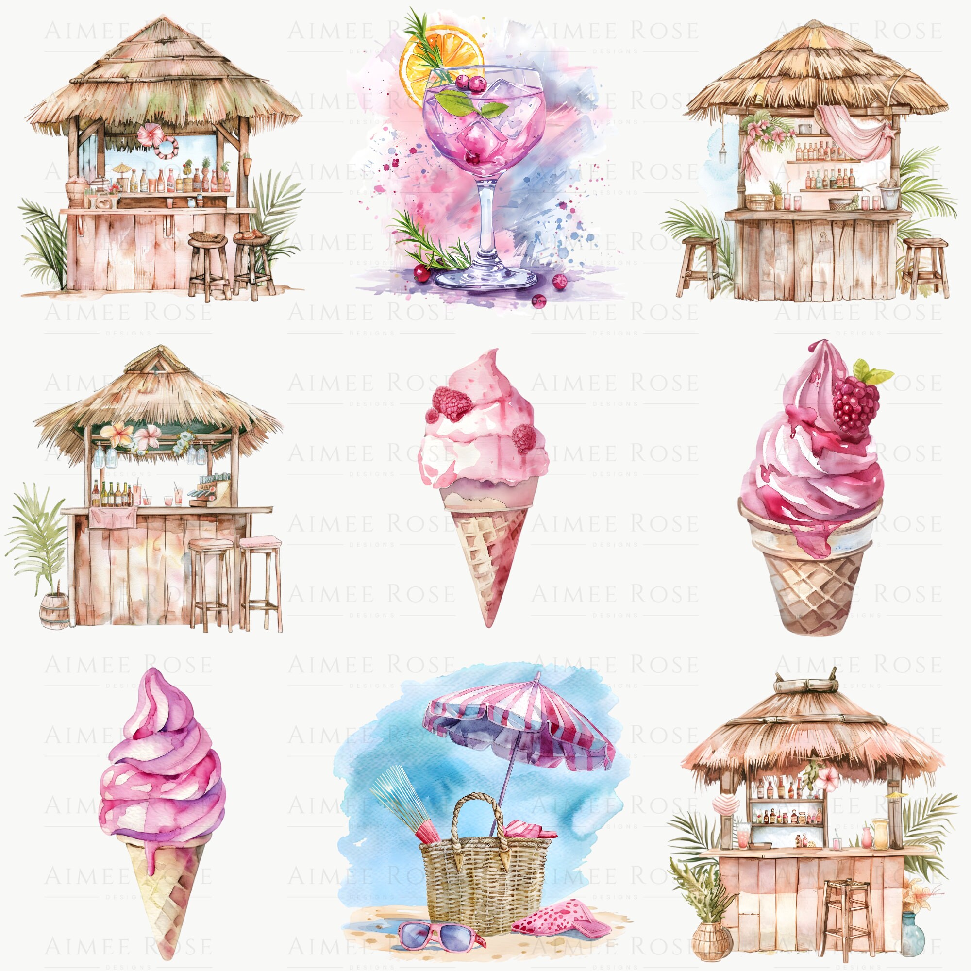 Beach Holiday Clipart Bundle - 34 Transparent Pngs | Watercolour Beach ...